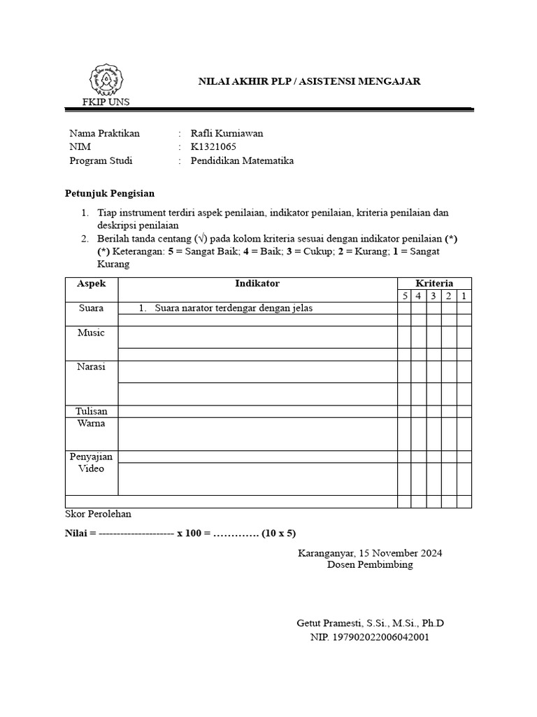 PENILAIAN VIDEO RAFLI | PDF