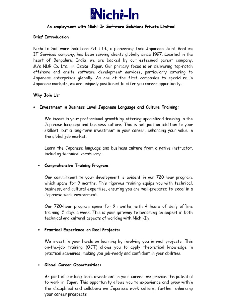 Employment with Nichi-In Software Solutions Pvt. Ltd | PDF | Learning | Cognition
