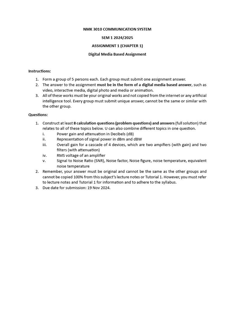 Assignment 1 (Chapter 1) | PDF