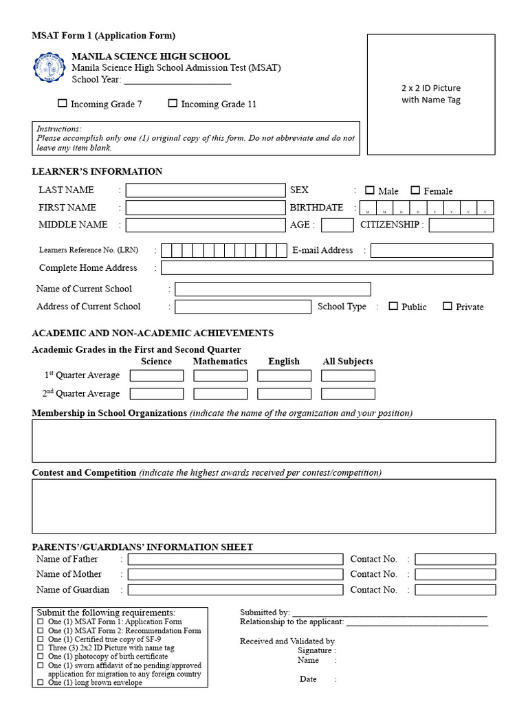 MSAT Form 1 (Application Form) | PDF