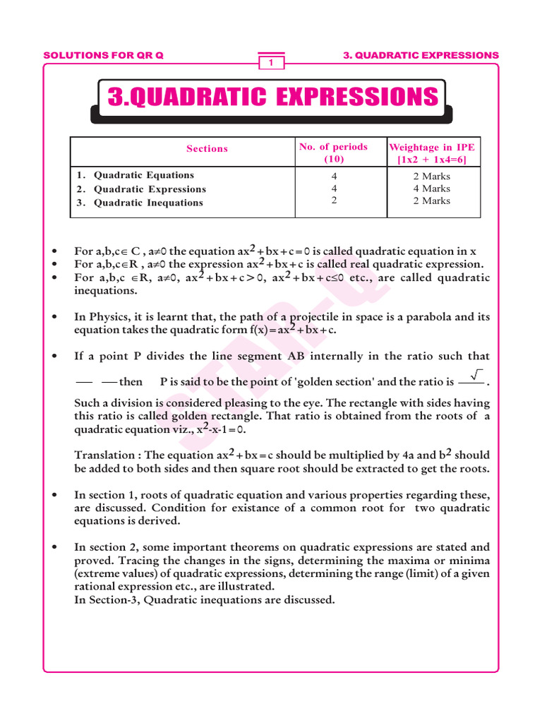 3 Quadratic Expressions | PDF | Quadratic Equation | Mathematical Analysis