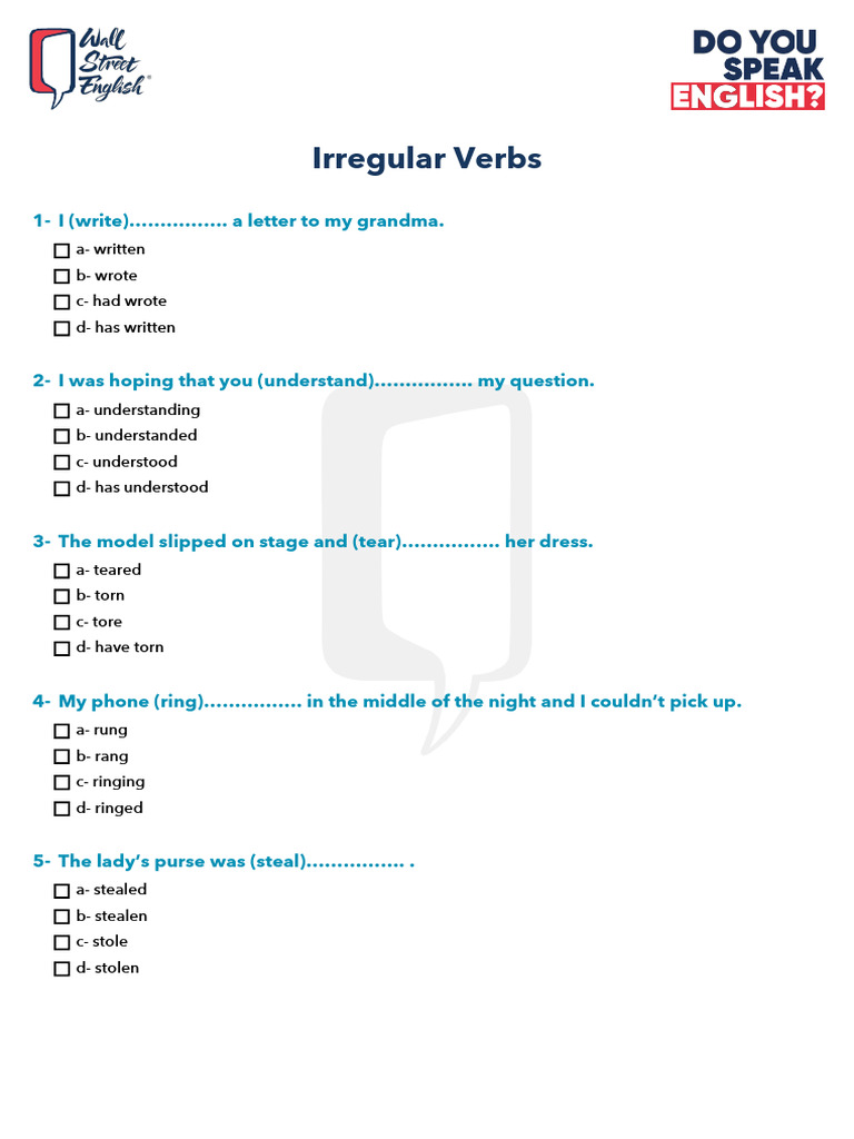 Irregular Verbs Exercise PDF | PDF