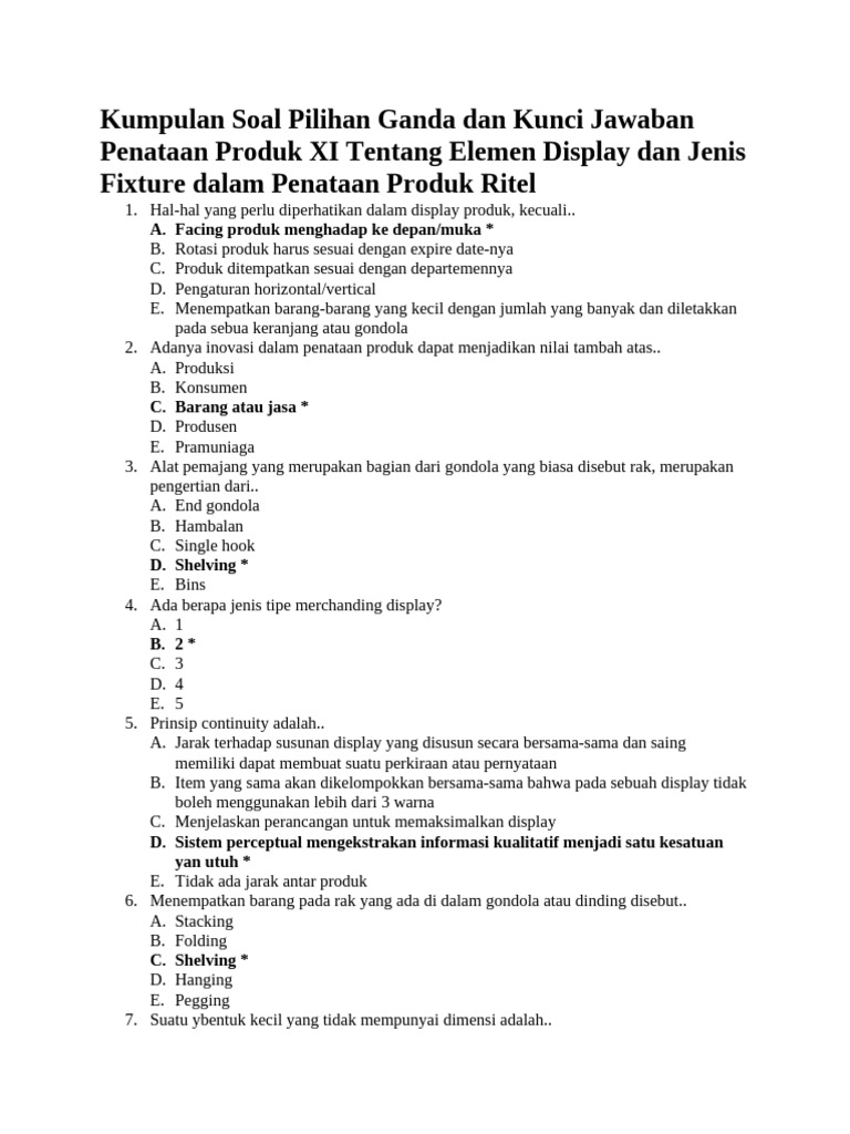 P. Soal PG Dan Kunci Jawaban Penataan Produk XI Tentang 3.6 Elemen ...