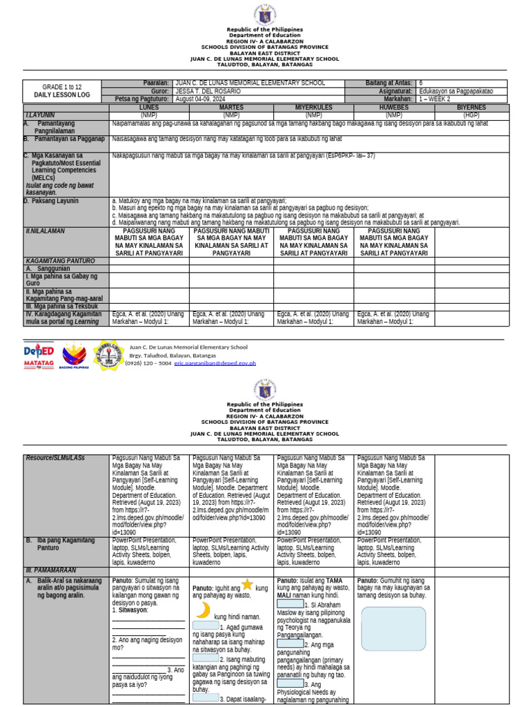 G6 Q1W2 DLL ESP (MELCs) | PDF