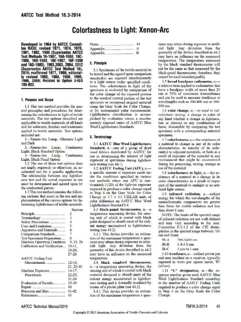 SOP - Colorfastness To Light AATCC 16.3 2014 | PDF