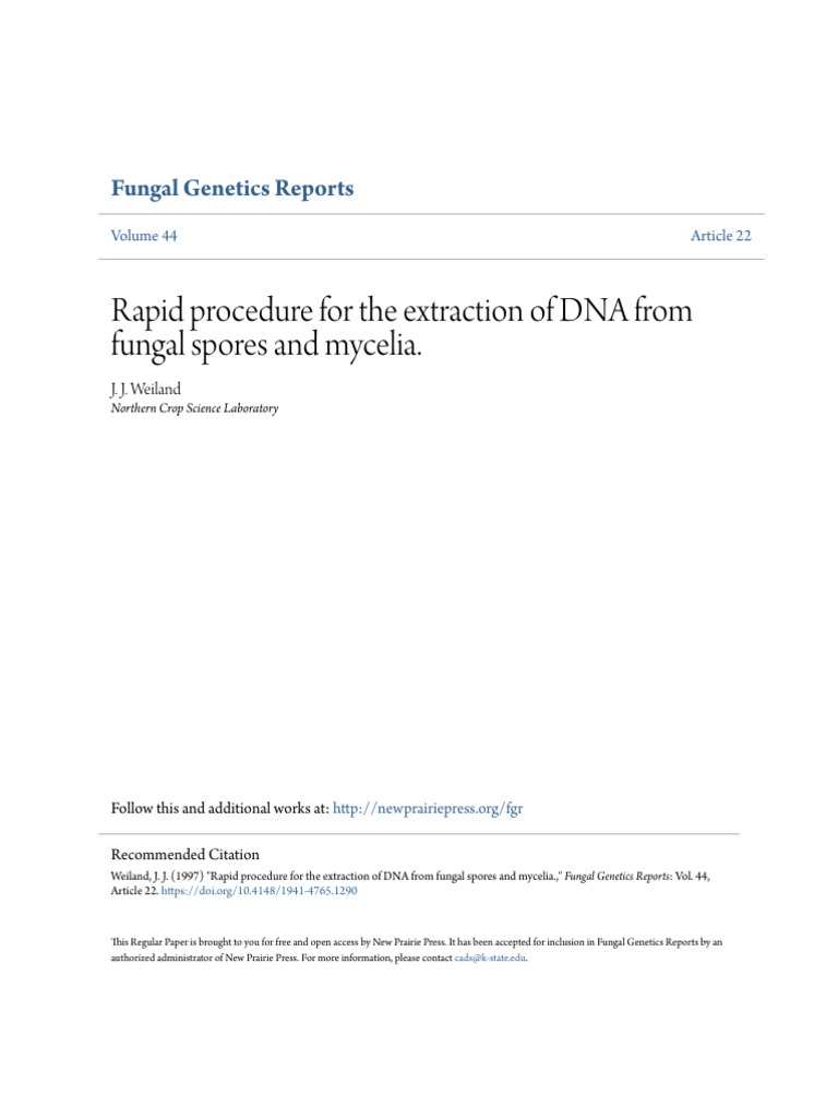 DNA TS Rapid Procedure For The Extraction of DNA From Fungal Spores and ...