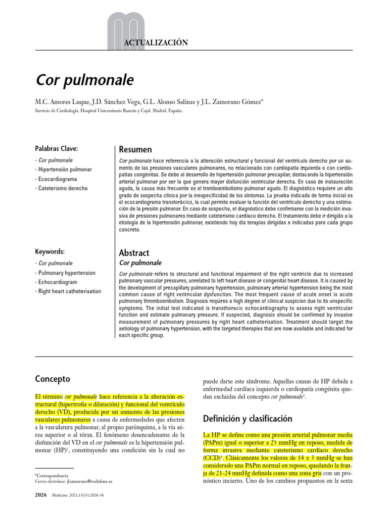 Cor Pulmonare | PDF | Hipertensión | Medicina CLINICA