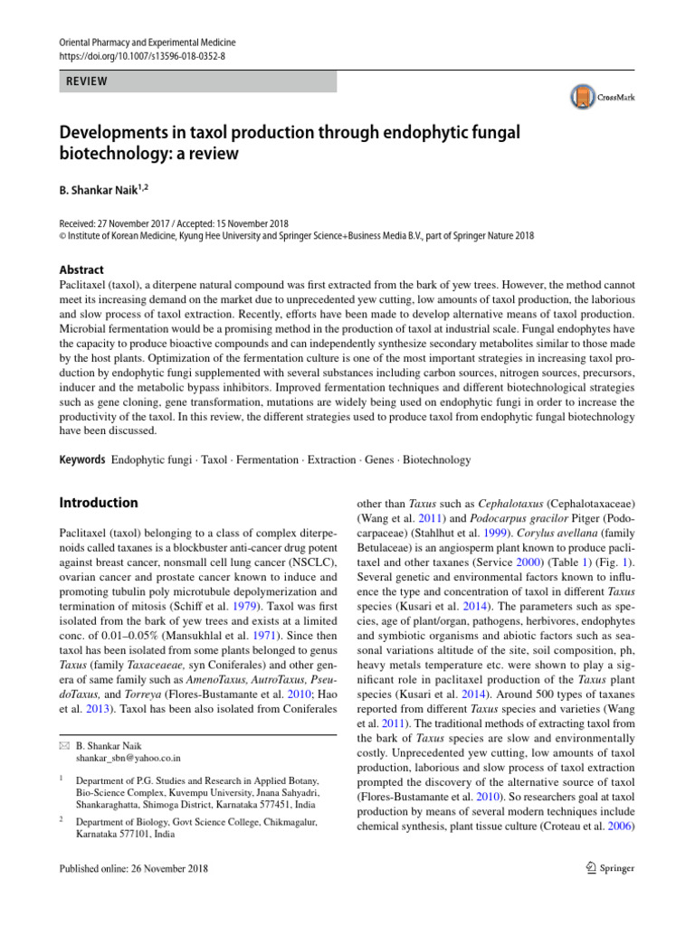Taxol Production via Endophytic Fungi | PDF | Fungus | Natural Products