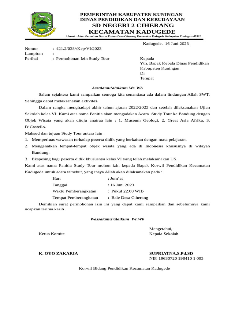 Surat Izin Study Tour | PDF