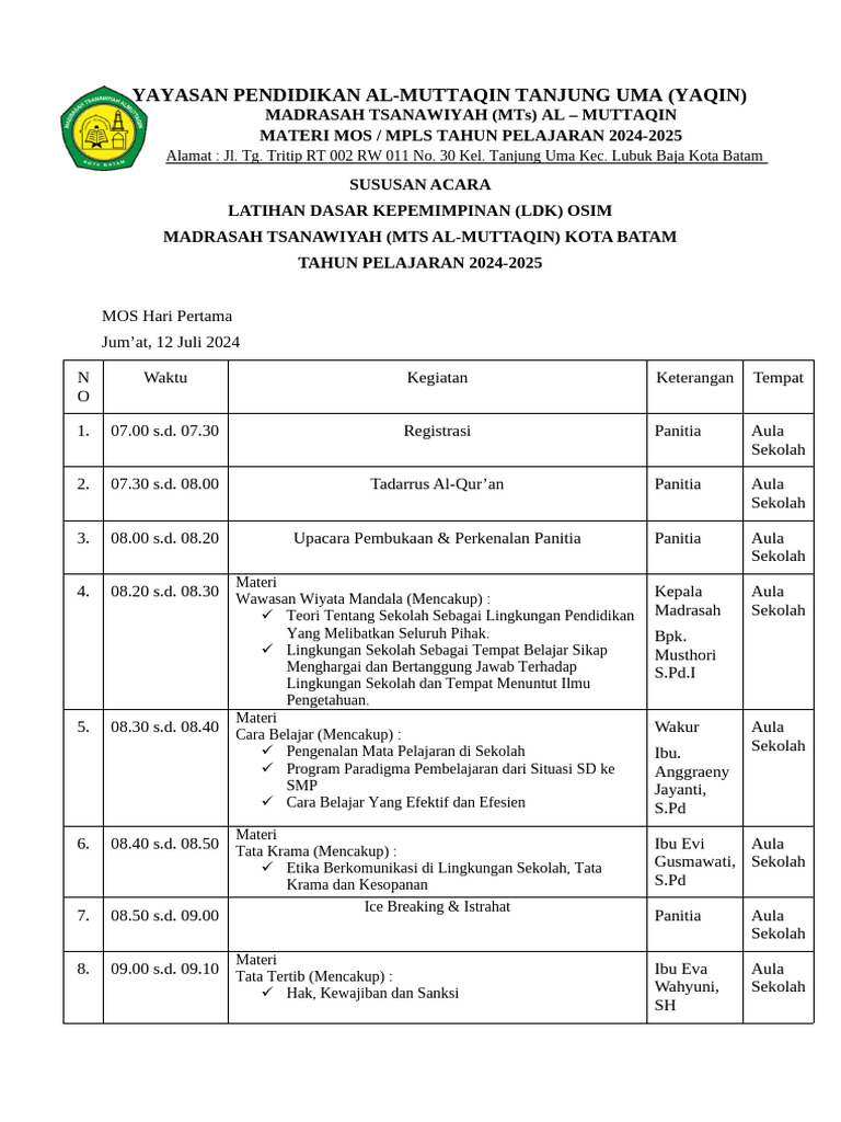 SUSUNAN ACARA MOS 2024 | PDF