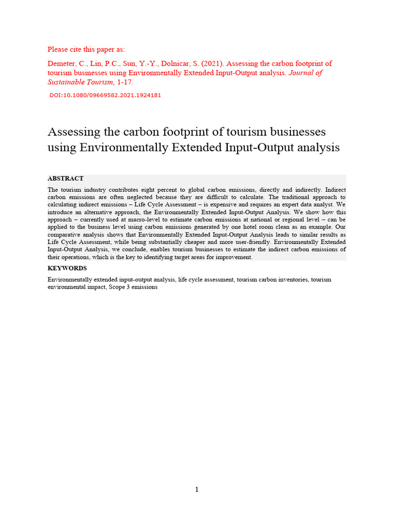 Assessing the Carbon Footprint of Tourism Businesses Using ... Assessing the Carbon Footprint of Tourism Businesses Using ...