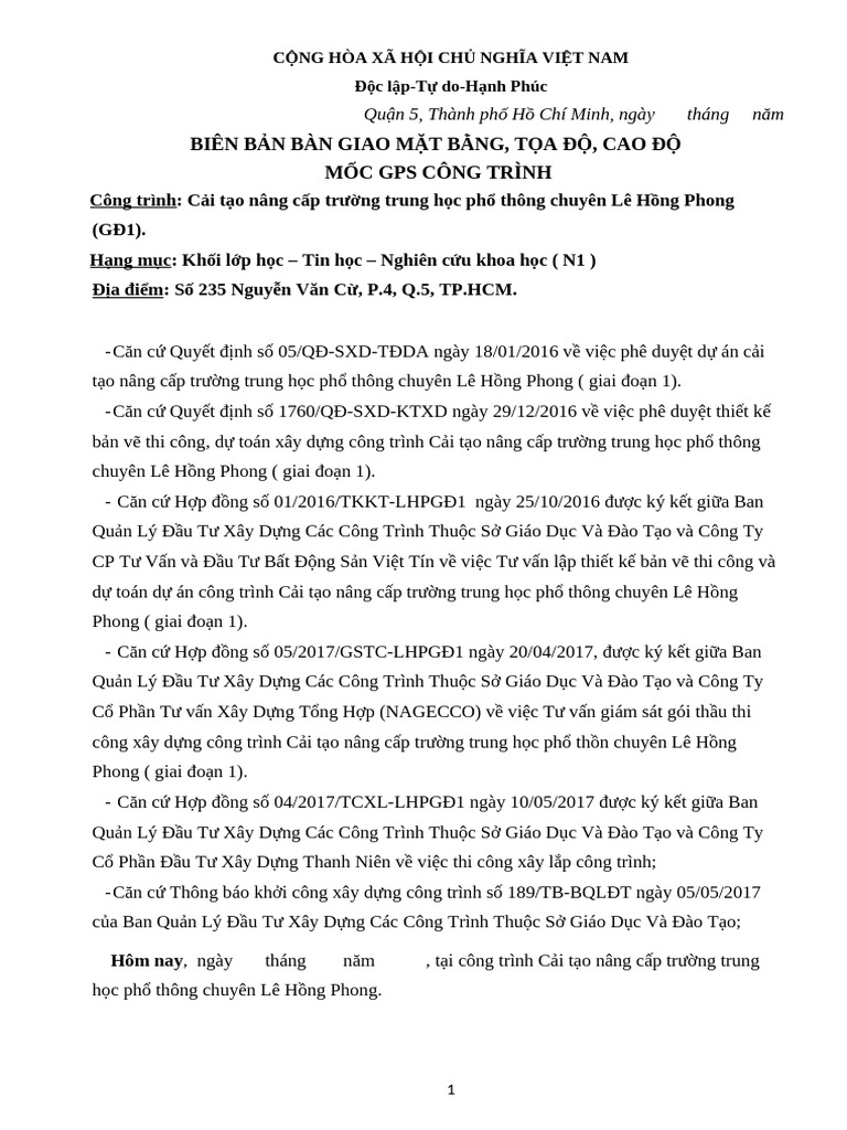 Bien Ban Ban Giao Cao Do, Tim Moc Gps LHP | PDF
