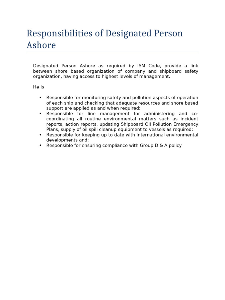 27 Responsibilities of Designated Person Ashore | PDF