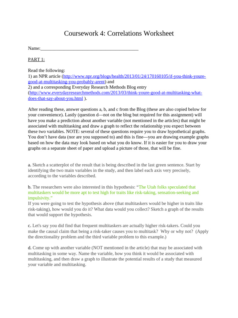Coursework4Correlation Worksheet | PDF | Empathy | Cognition