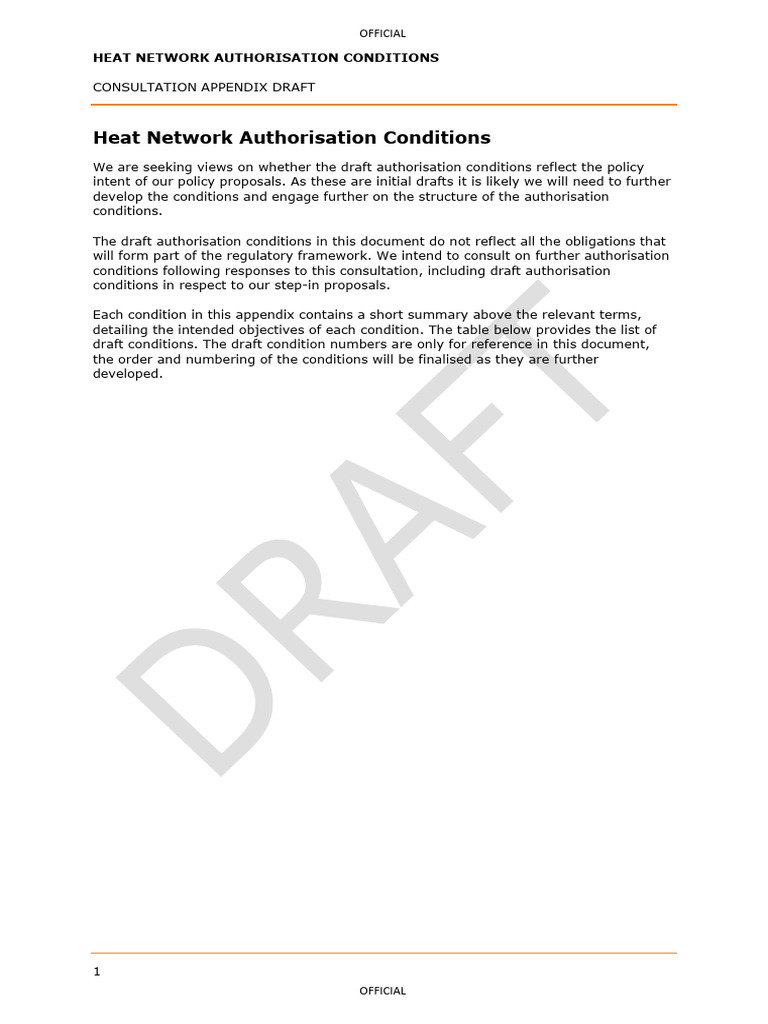 Heat Networks Regulation Draft Authorisation Conditions Appendix Ofgem Nov 24 | PDF ...