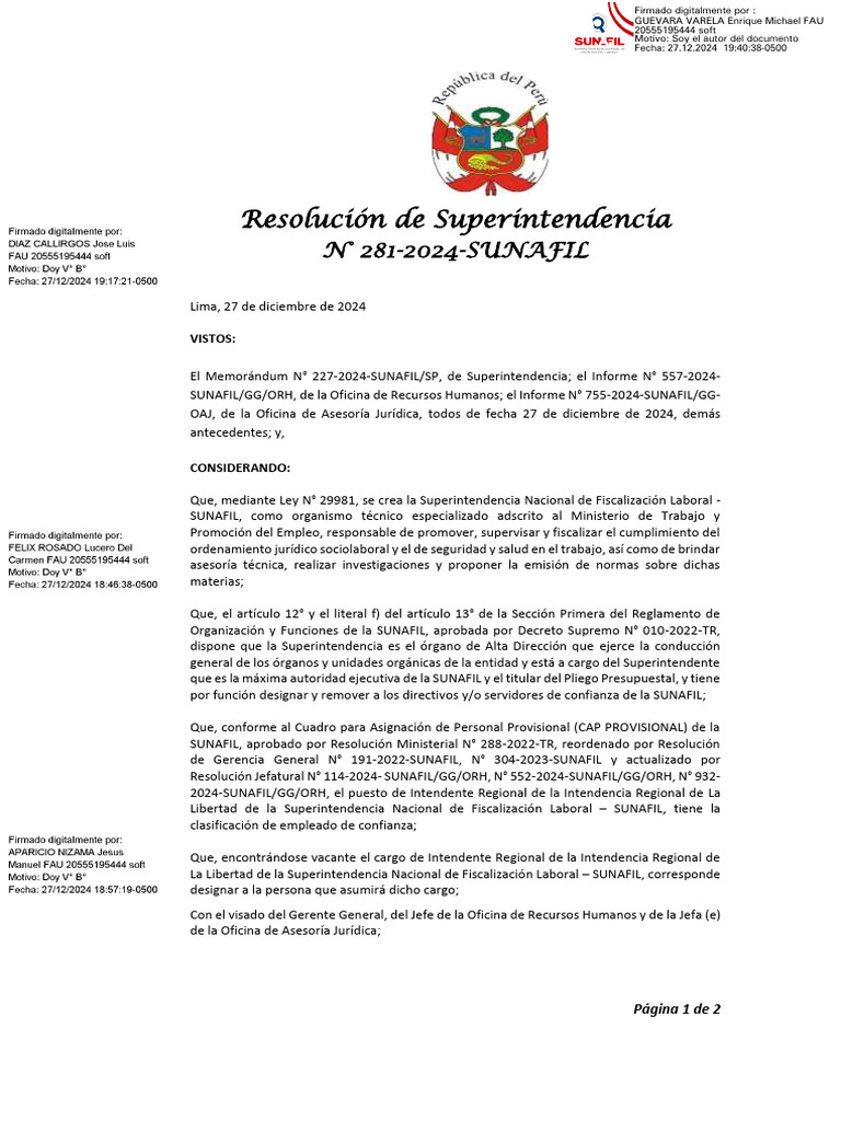 Rsi 281 2024 Sunafil | PDF | Gobierno | Justicia