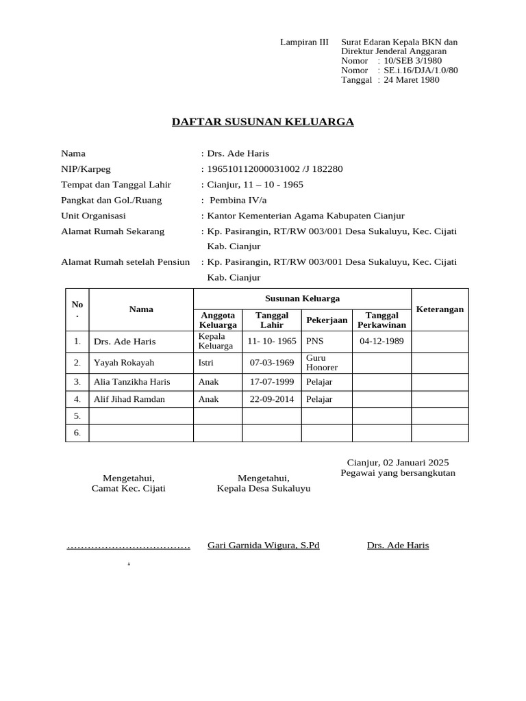 X. Susunan Keluarga Pak Asep | PDF