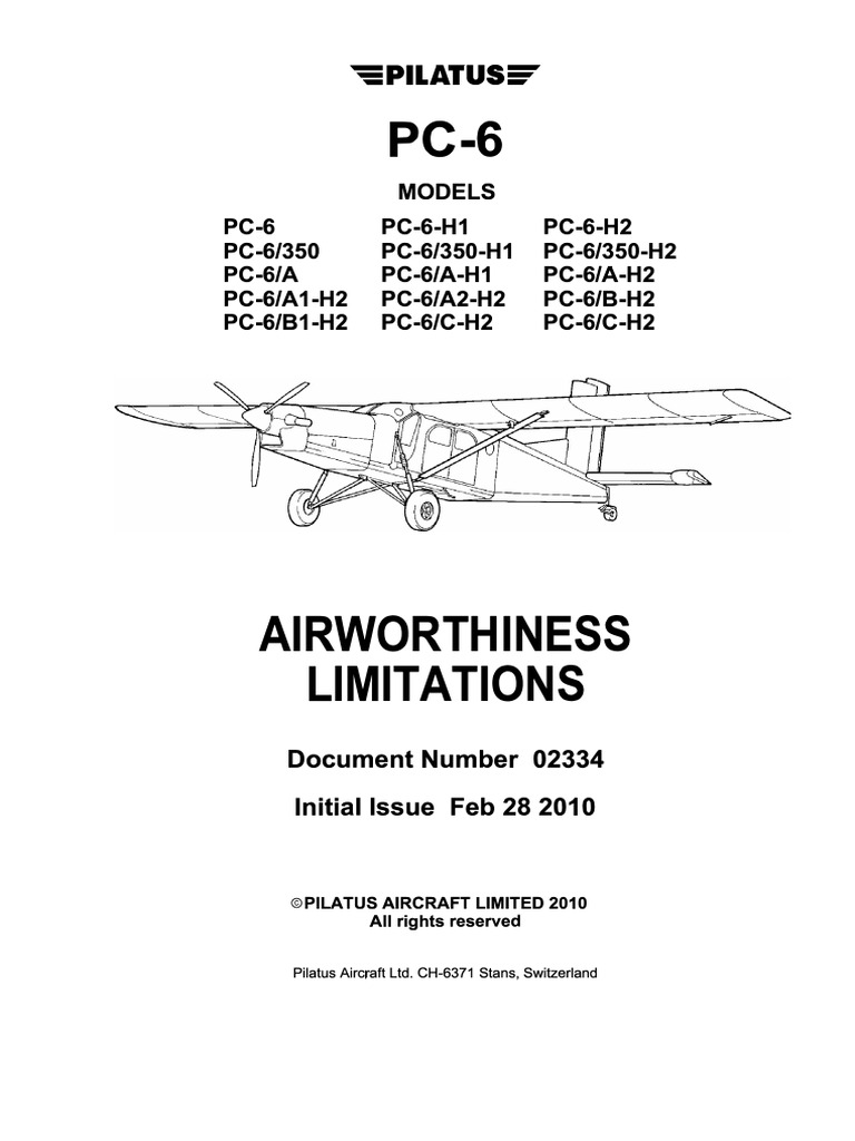 PC-6 Airworthiness Limitations Doc. No. 02334 Revision 9 | PDF | Flight ...