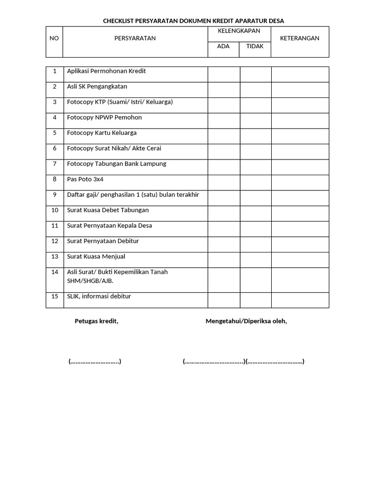 Lampiran 1 Form Checklist | PDF