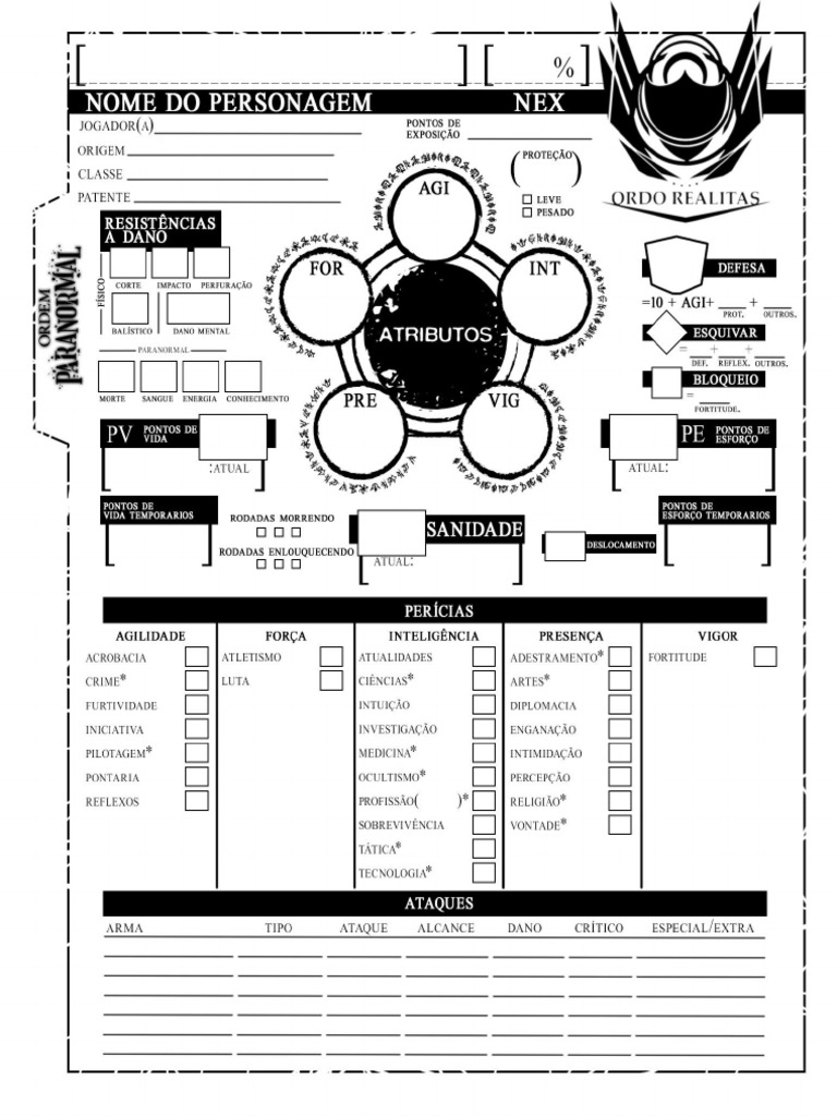 Ficha Ordem Paranorasaaaamal RPG - Editável | PDF