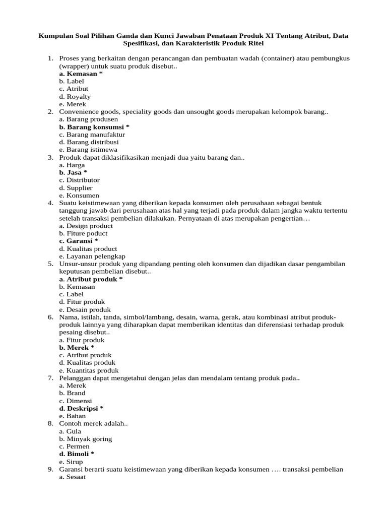 P. Soal PG Dan Kunci Jawaban Penataan Produk XI Tentang 3.3n4 Atribut | PDF