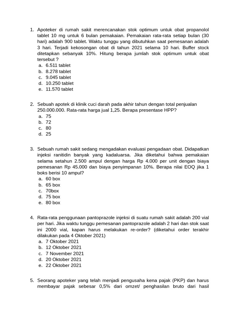 Soal-Soal Manajemen Farmasi | PDF