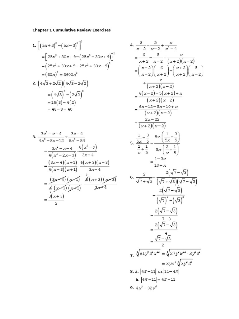 Chapter 1 Cumulative Review Exercises Answer 2 | PDF