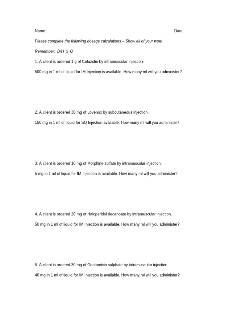 Dosage Calculation Practice Guide | PDF | Injection (Medicine ...