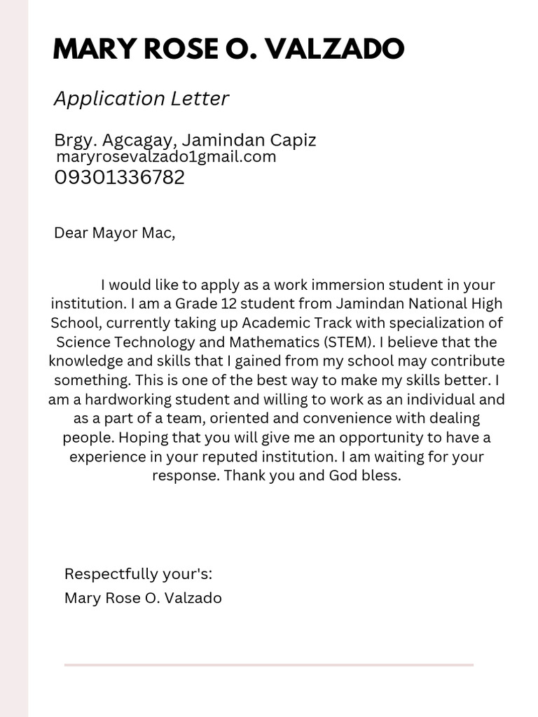 Pink Minimalist Job Application Letter A4 - 20241215 - 171810 - 0000 | PDF