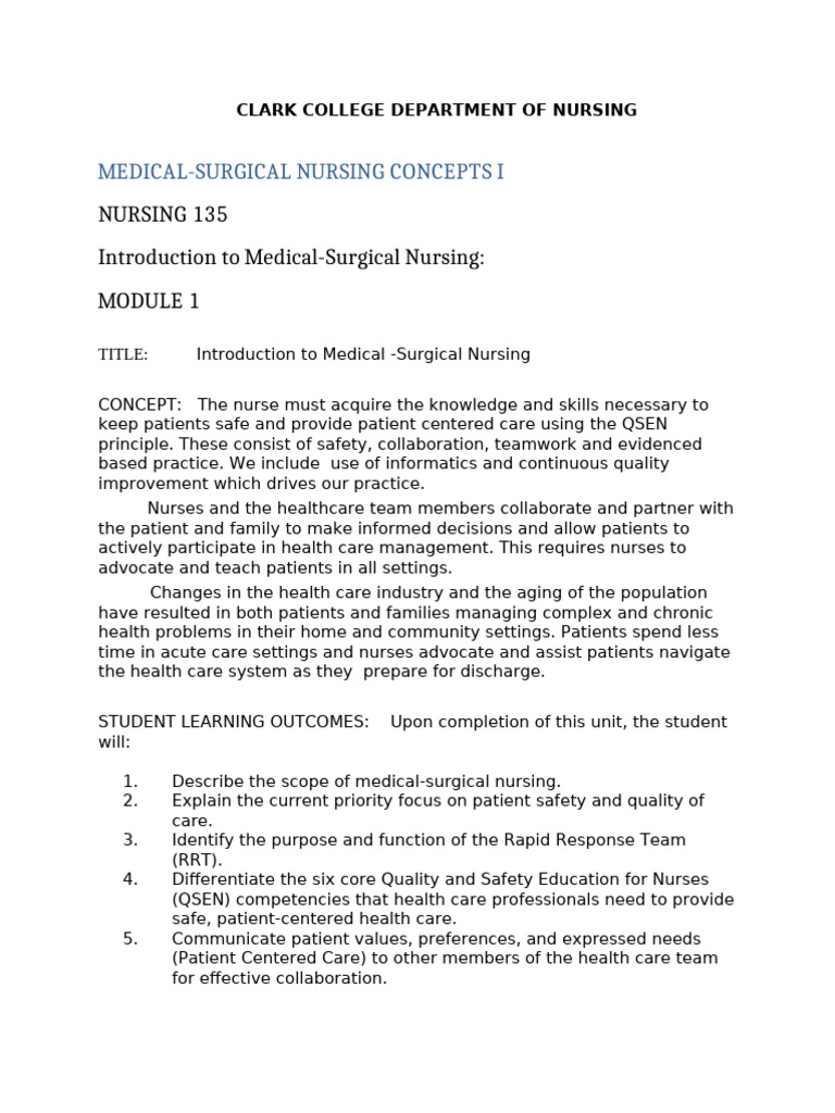 Module 1 SLO W25 | PDF | Nursing | Health Care