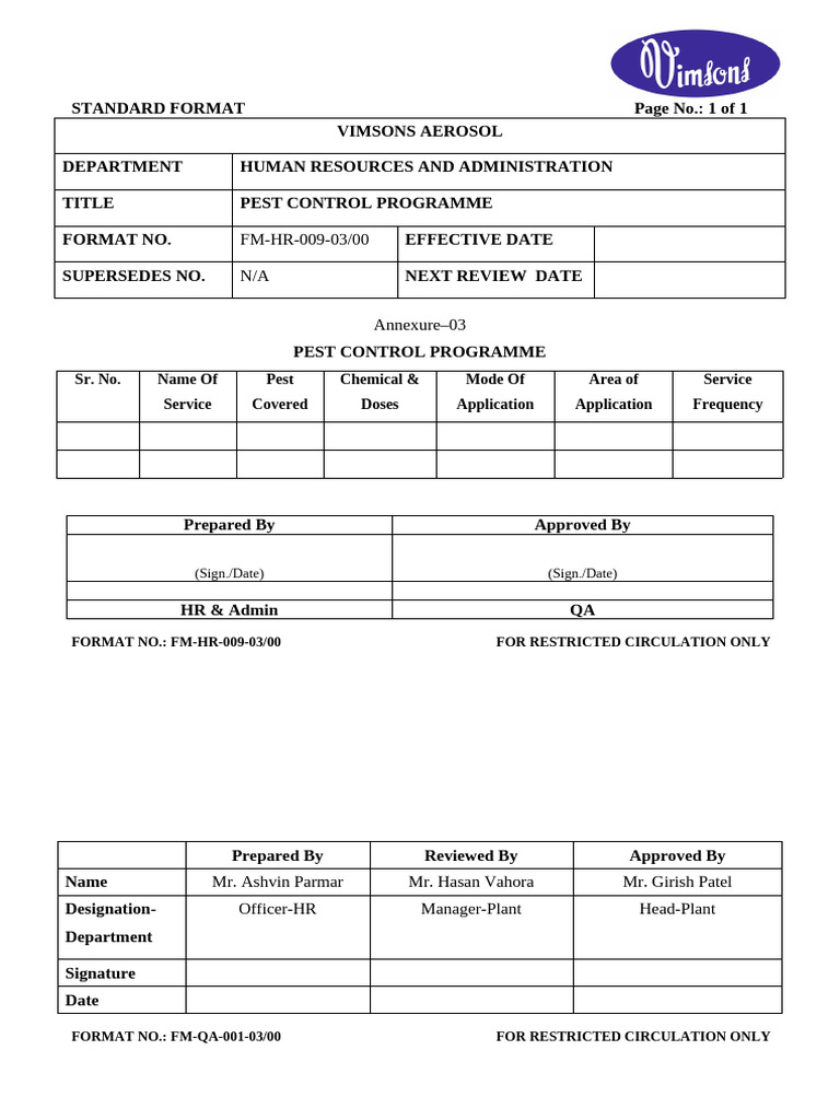 Annexure-3 Pest control programme | PDF