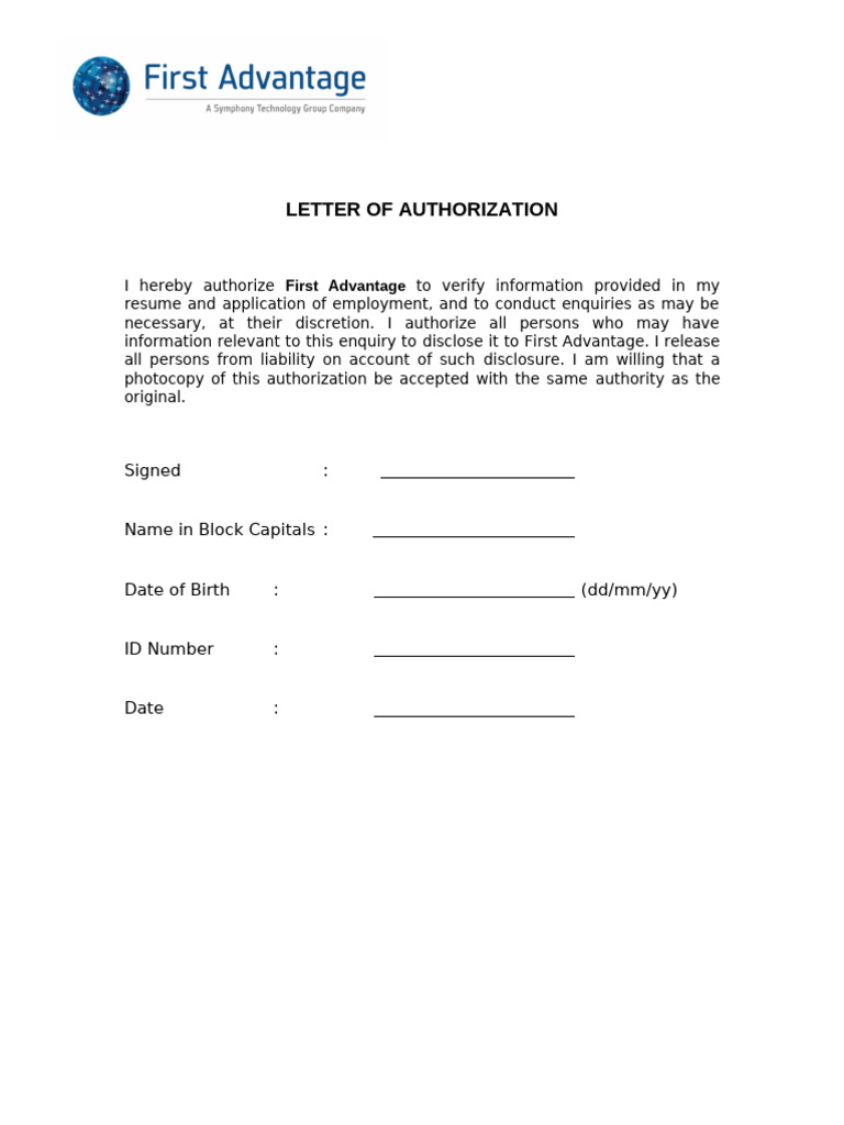 FADV Letter of Authorization | PDF