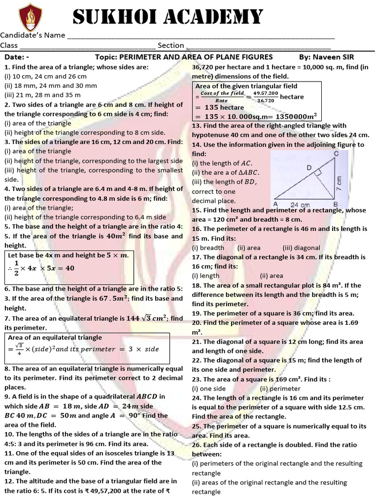 Area and Perimeter of Plane Figures | PDF | Area | Rectangle