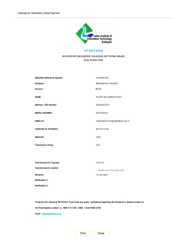 e-Receipt for SB Collect Payment | PDF