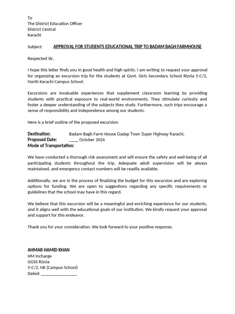 Student Trip Approval Request | PDF