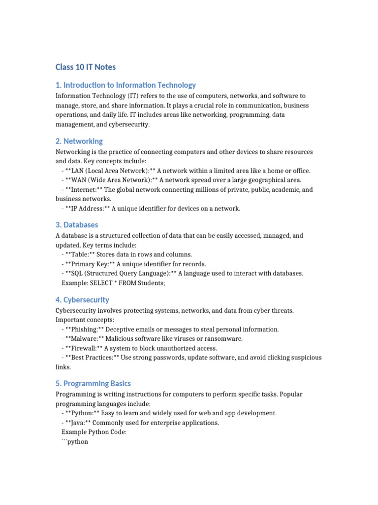 Class 10 IT Notes | PDF