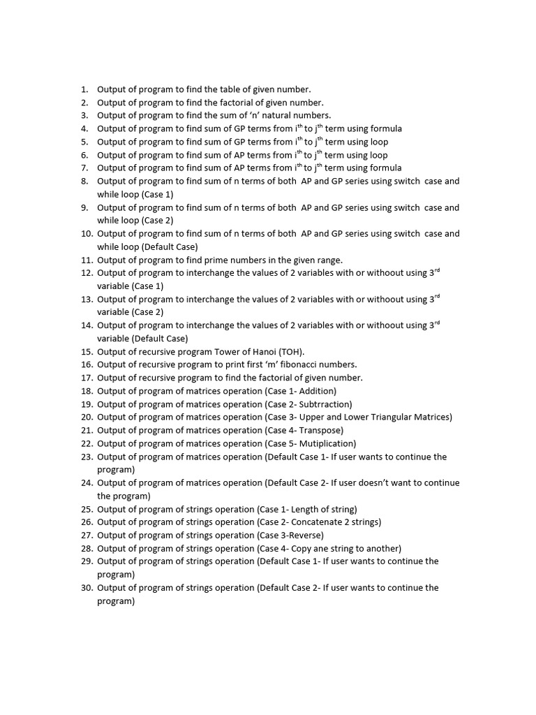 Output of All Programs | PDF | Matrix (Mathematics) | String (Computer Science)
