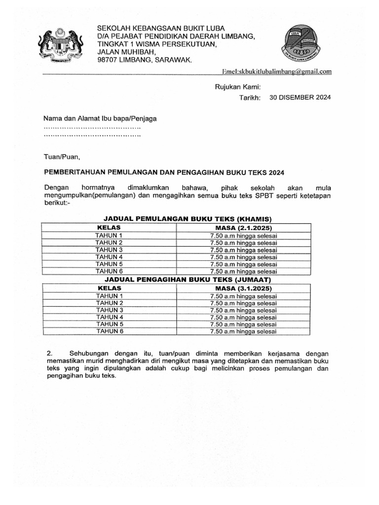 Surat Makluman SPBT | PDF