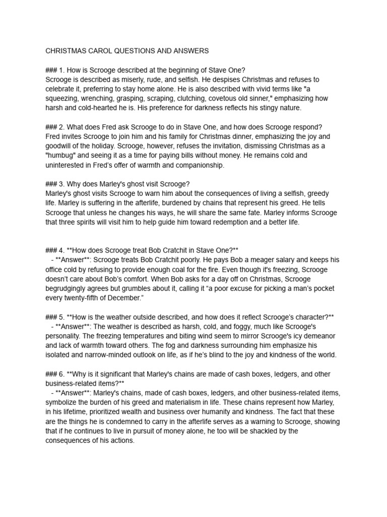 Christmas Carol Questions and Answers | PDF | Ebenezer Scrooge | Christmas