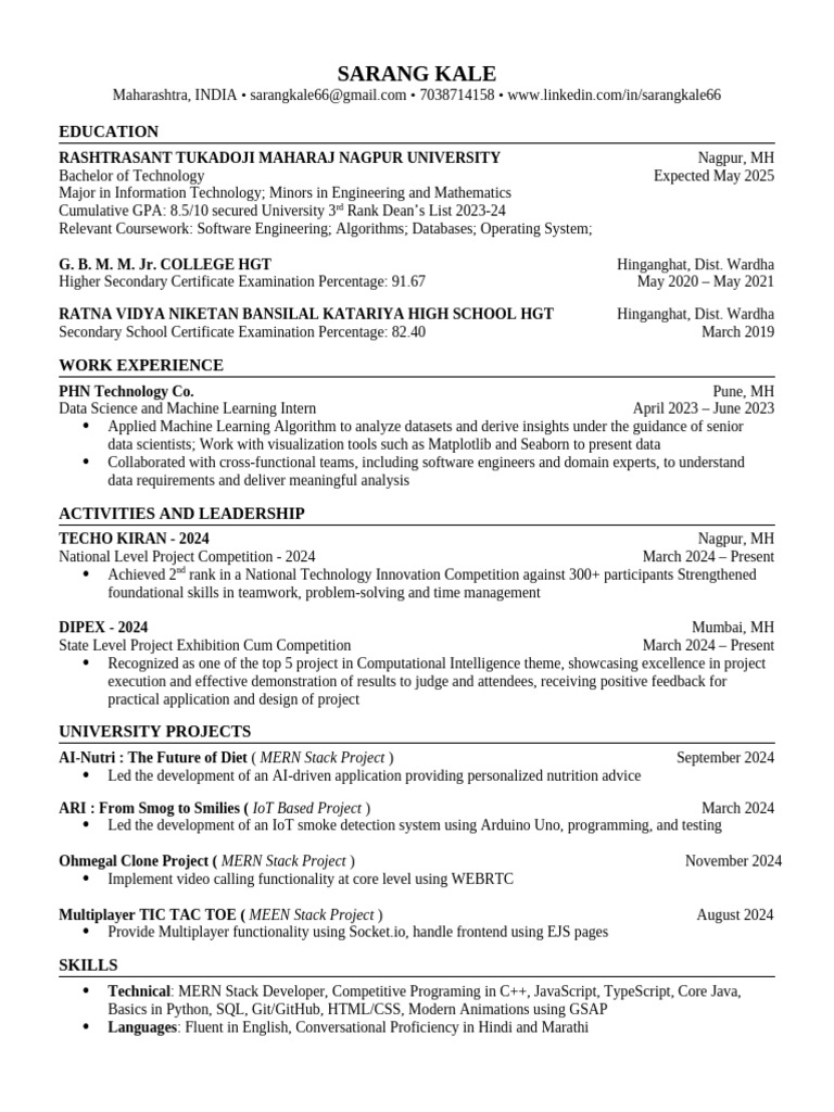 A Sarang Kale | PDF | Data Science | Software Engineering