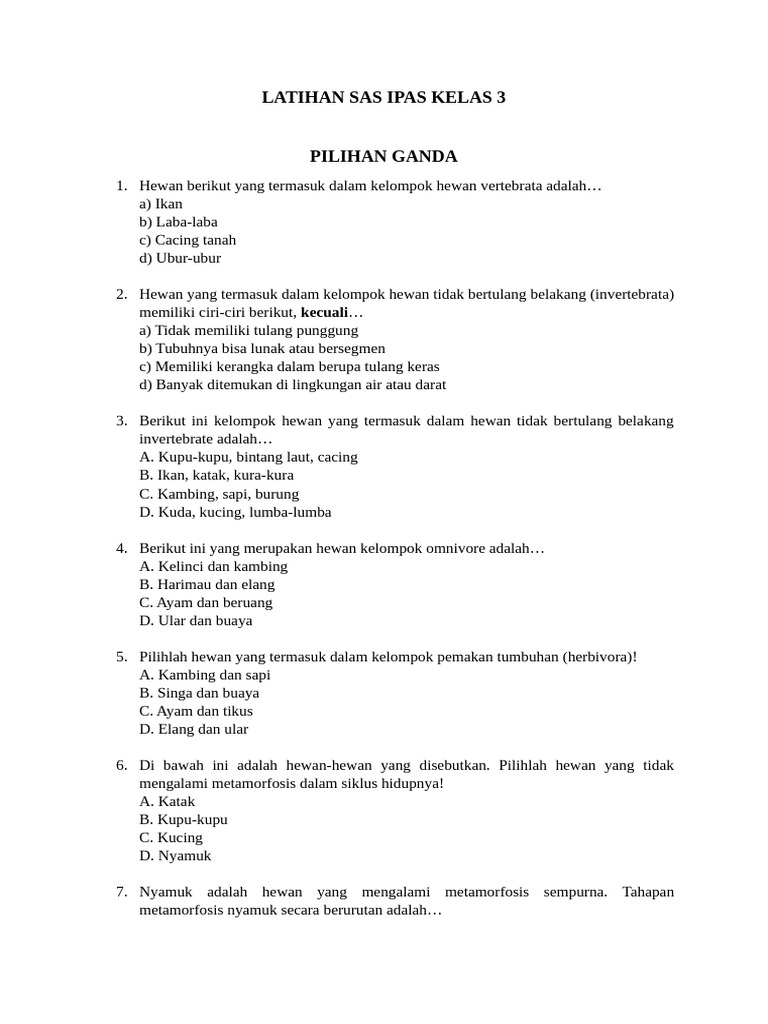 Latihan Sas Ipas Kelas 3 | PDF