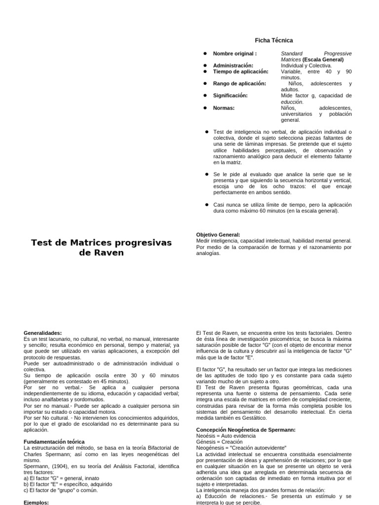 MANUAL Del Test de Matrices Progresivas de Raven | PDF | Inteligencia ...
