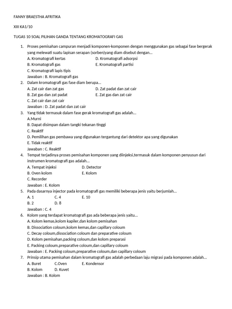 10 Fanny Braestha 10 soal PilGan Kromatografi Gas | PDF