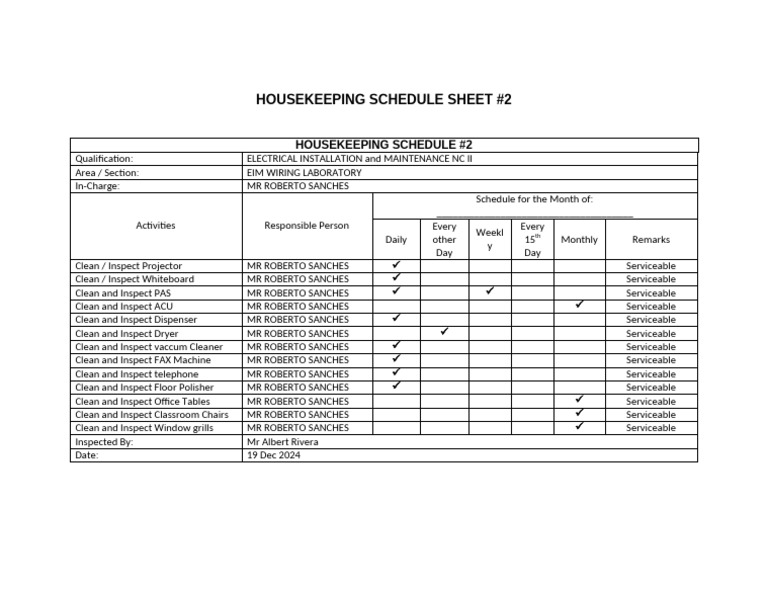 HOUSEKEEPING SCHEDULE #2 | PDF | Home | Cleaning