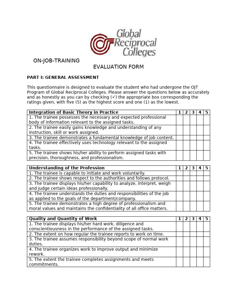 OJT Evaluation Form_Pagulayan | PDF | Cognition | Social Psychology