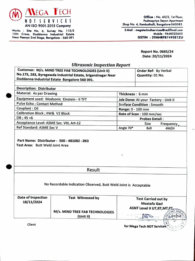 Ultrasonic Inspection Report for Mindtree | PDF | Applied And ...