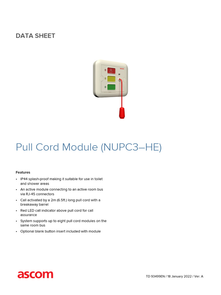 NUPC3-HE Pull Cord Module Data Sheet 93499EN Ver.A | PDF | Electrical Engineering | Manufactured ...