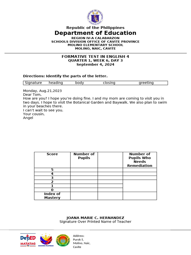 Formative Test Eng D3 W6 | PDF