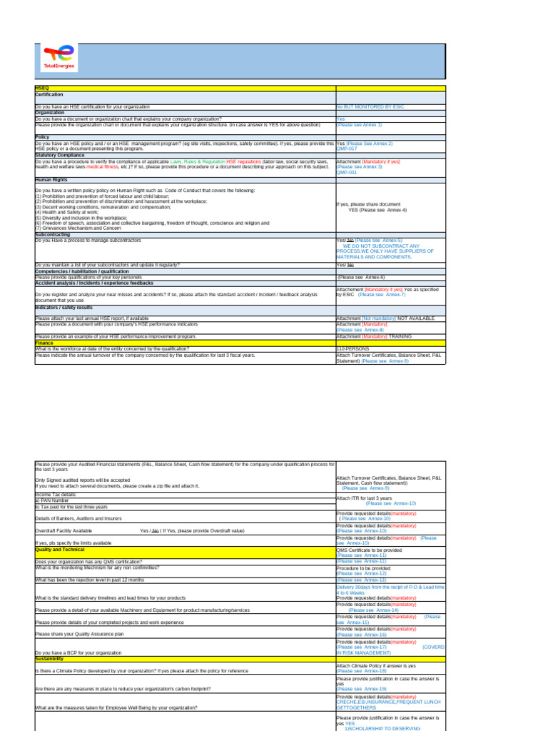 Supplier Pre Evaluation Form1 | PDF | Income Statement | Occupational Safety And Health