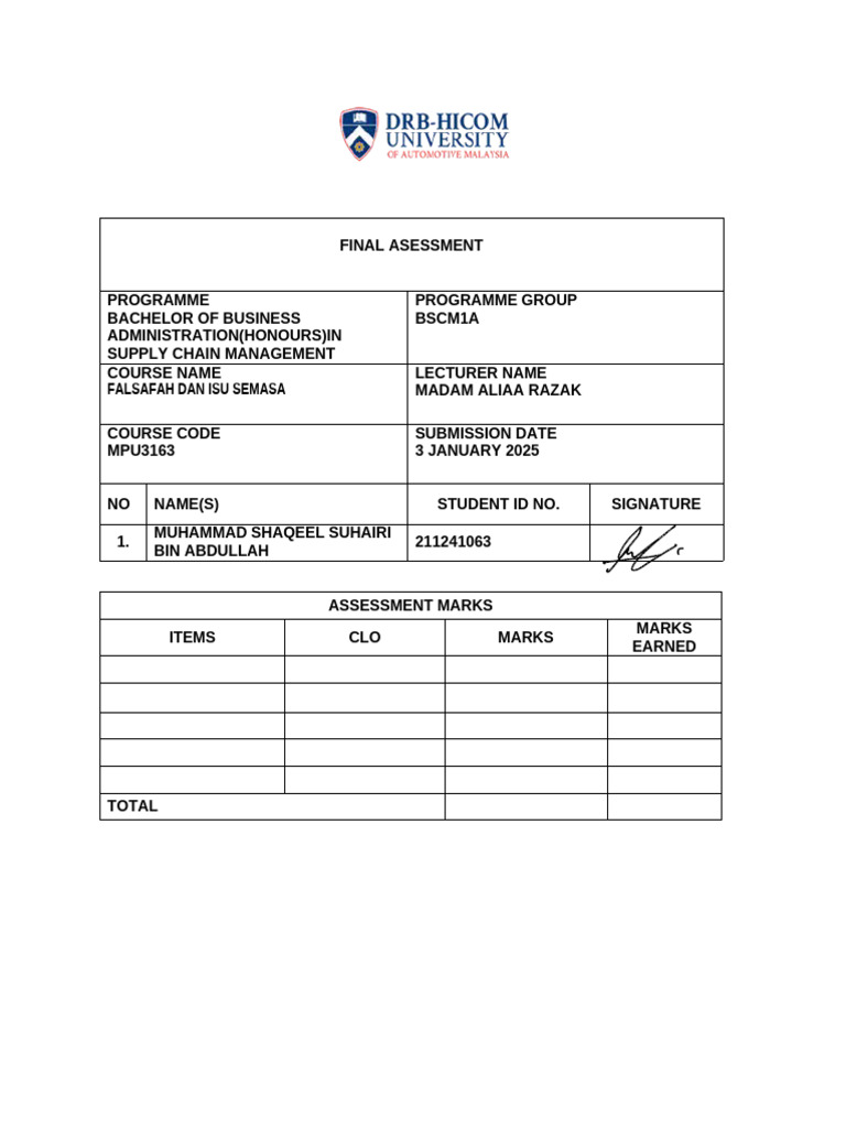 Assignment Cover Page | PDF